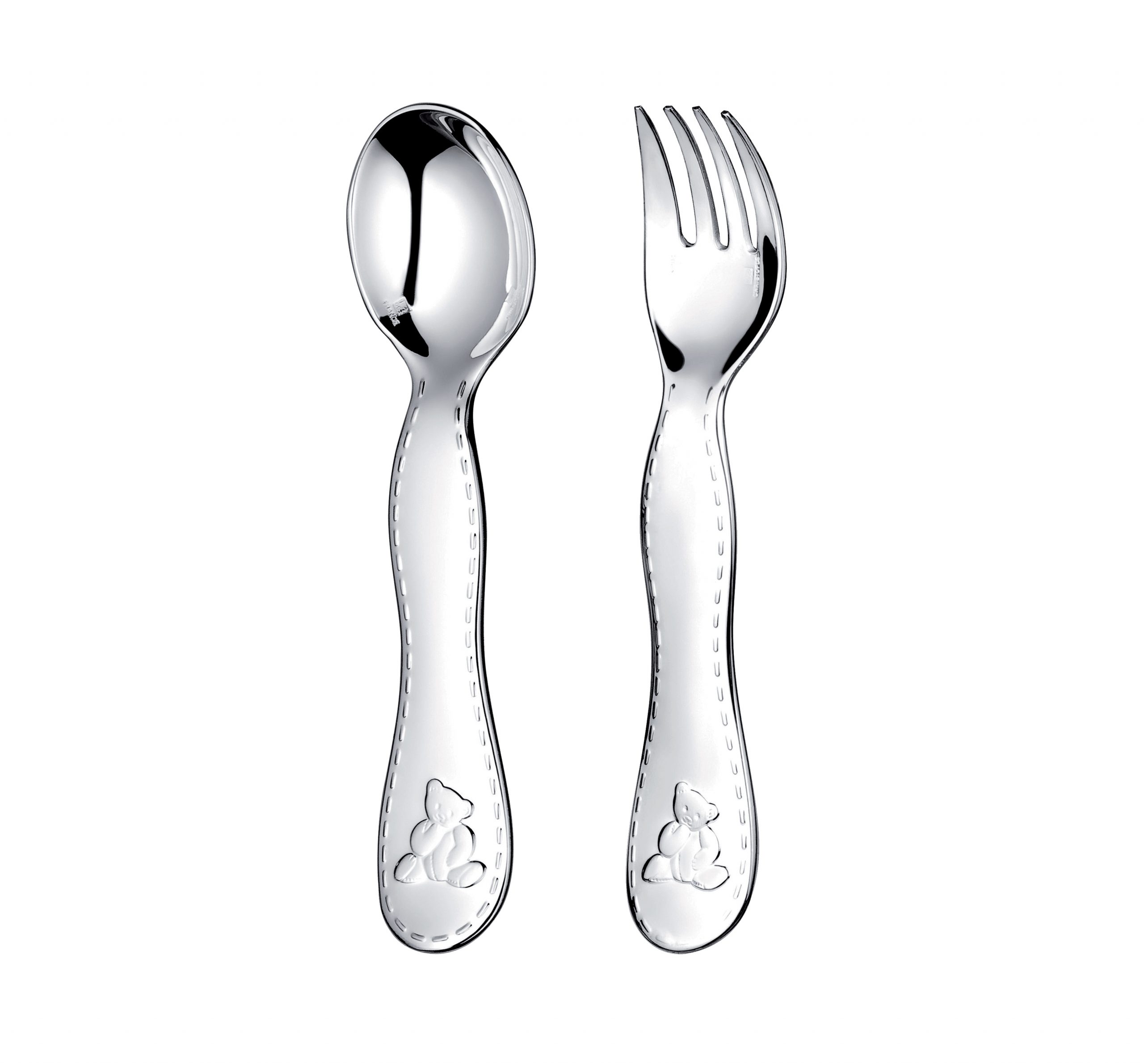 CHARLIE BEAR Silver Plated Two-Piece Baby Flatware Set - Christhellas
