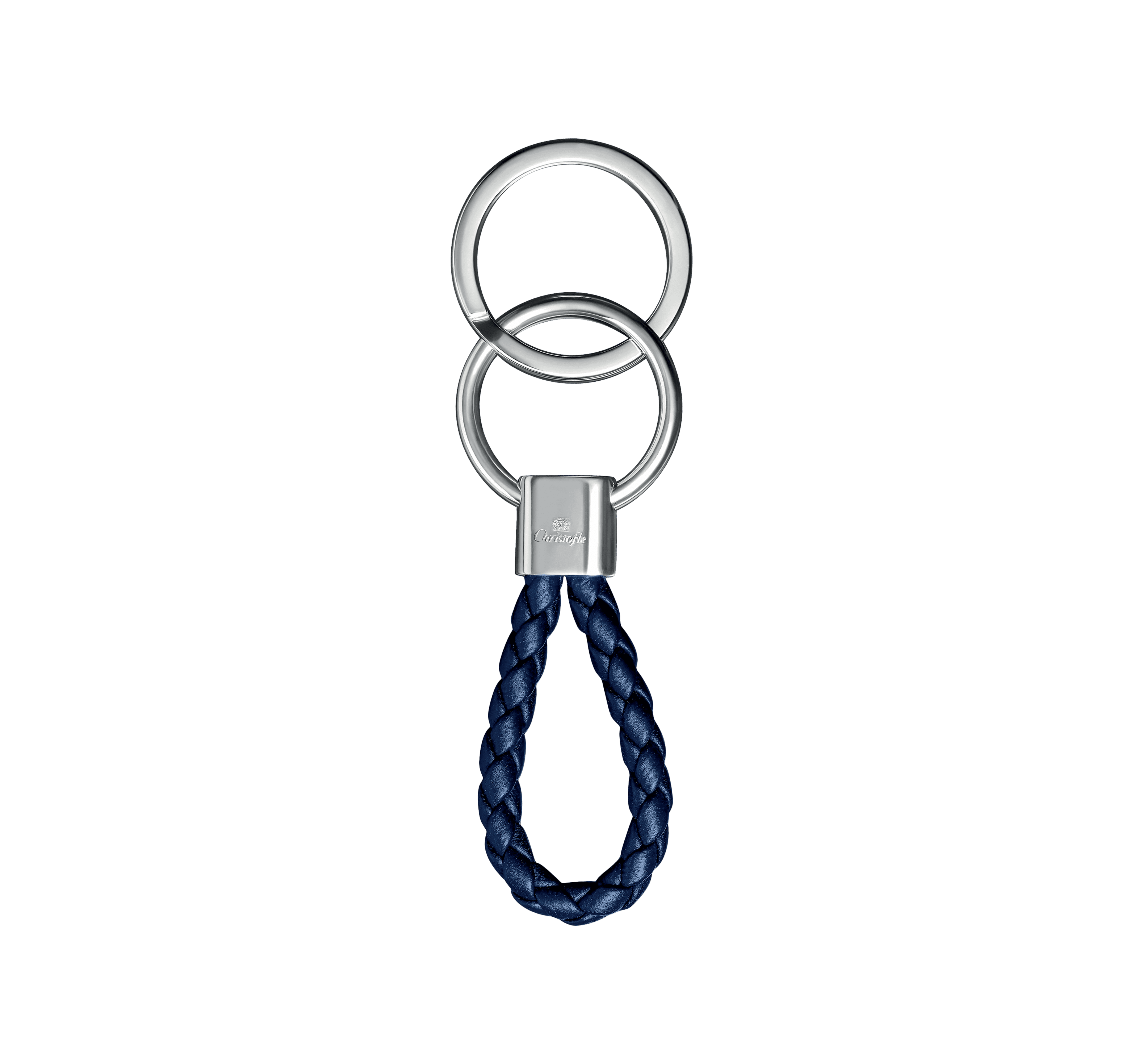 DUO COMPLICE Rhodium Silver Plated Key Chain in Blue Leather - Christhellas