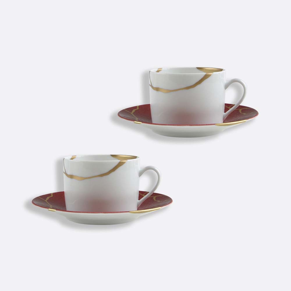 KINTSUGI ROUGE EMPEREUR Set of Two Tea Cups and Saucers 15 cl ...